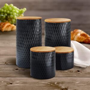 American Atelier Diamond Embossed Canister Set 4-Piece Ceramic Jars Chic Design With Lids for Cookies, Candy, Coffee, Flour, Sugar, Rice, Pasta, Cereal & More Navy