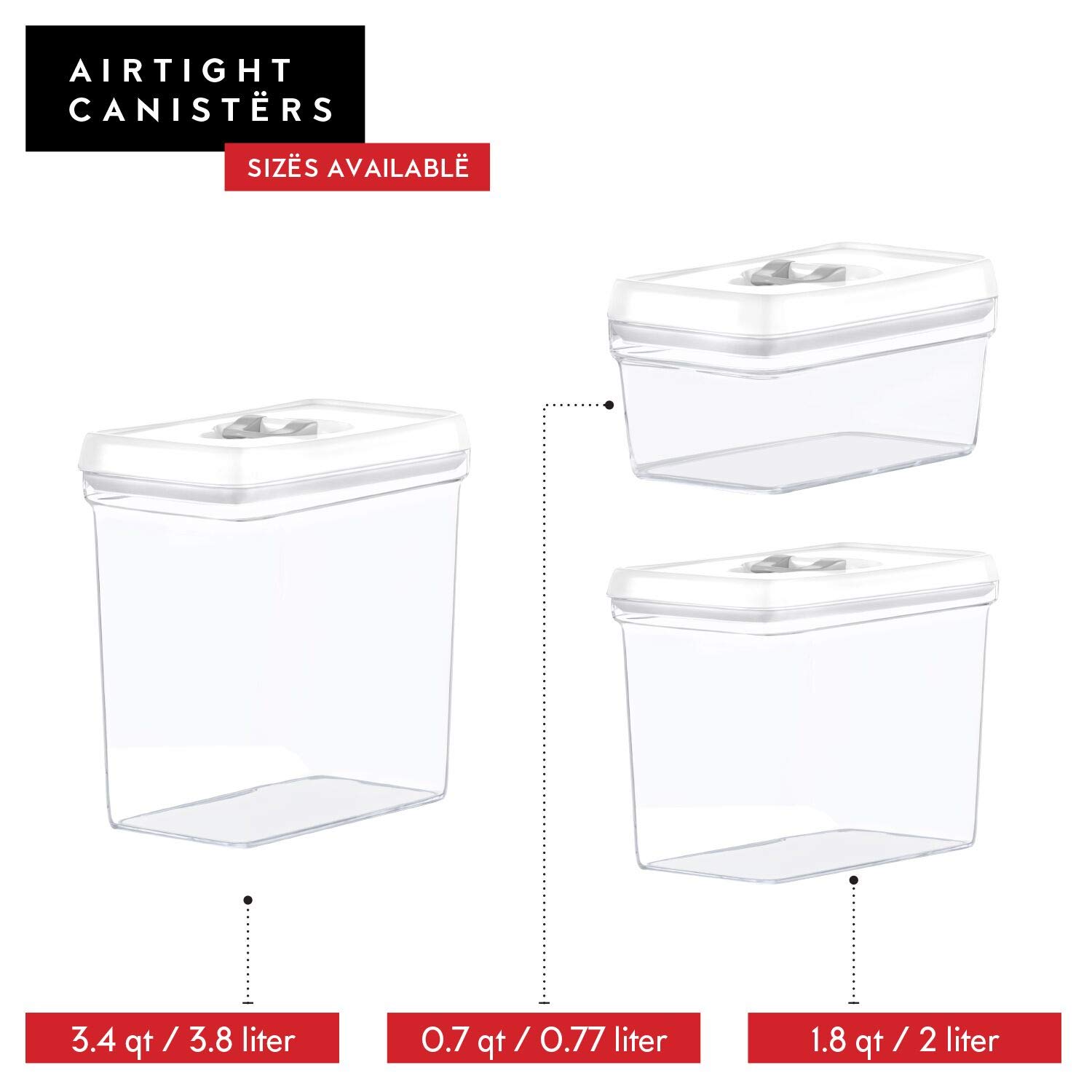 DWËLLZA KITCHEN Large Airtight Food Storage Containers - Clear Plastic Bulk Food Pantry & Kitchen Storage Containers for Flour, Sugar and Baking Supplies 4 Pcs. BPA-Free, Keeps Fresh & Dry (White)