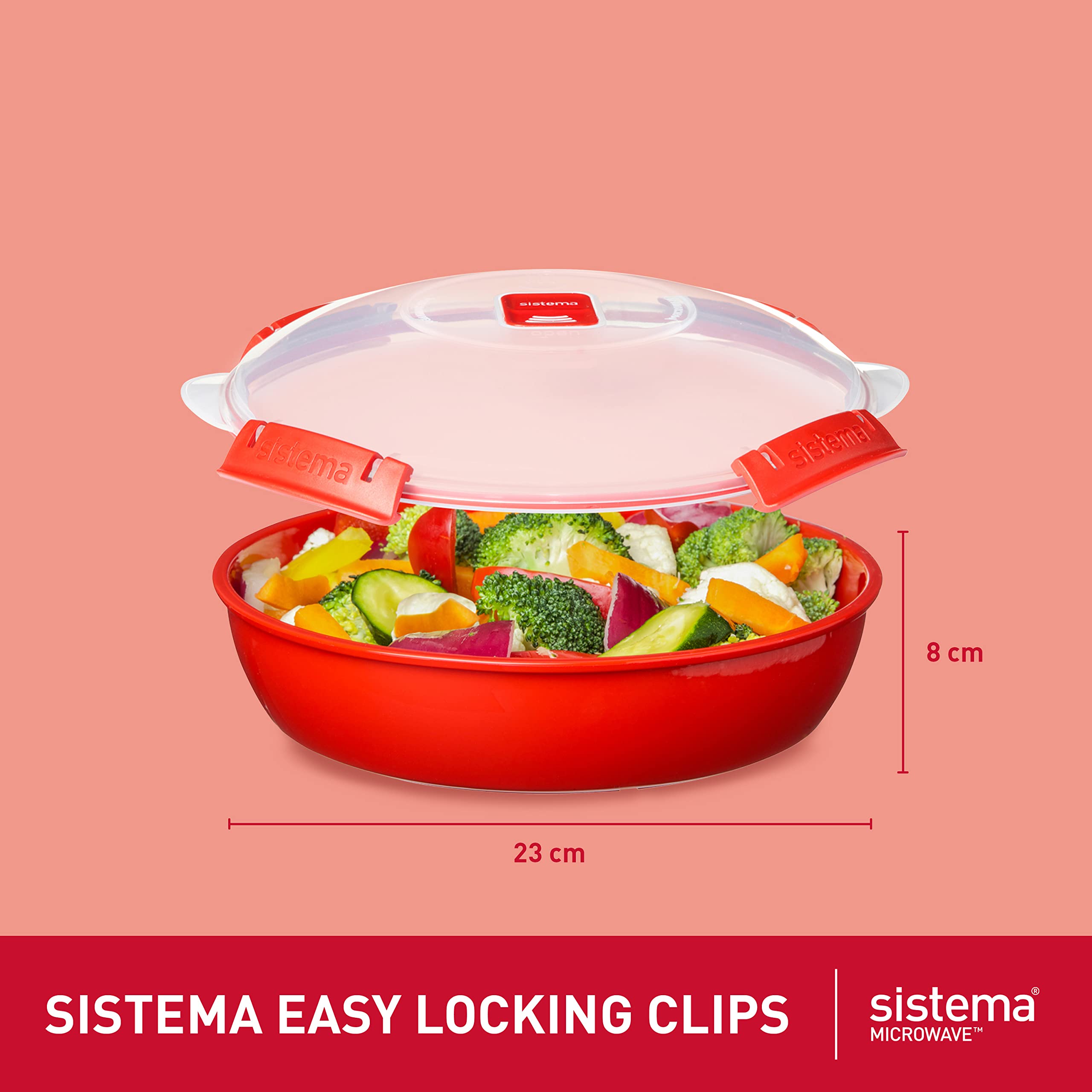 Sistema Microwave Collection, Round Dish, Red, 43.6 Ounce (Pack of 1)