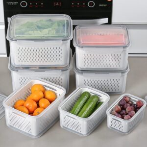 CD HOME 4 PCS Fruit Containers for Fridge -Airtight Food Storage Containers with Removable Colander - Dishwasher & microwave safe Produce Containers Keep Fruits,Berry, Vegetables, Fresh longer