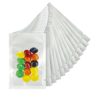 500 count mylar heat seal bags - white and clear mylar vacuum seal bags - food grade sealable bags for packaging and samples - small flat sample bags sealable with tear notch (2.5 x 3.5 inch)