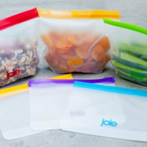 Joie Reusable Food Storage Bags - Reusable Bags for Snacks, Sandwiches, Vegetables and More - Ziptop Containers for Sustainable Living, BPA Free, 8.75” x 7”, 6 Bags