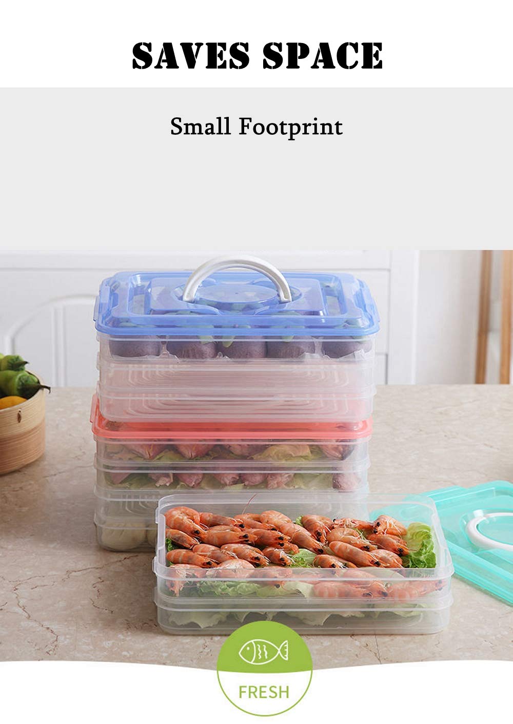 TIAN CHEN Refrigerator Organizer Bins, Plastic Food Storage Containers with Lids, 3-Layer, BPA free, Stackable Food Organizer Keeper for Snack, Vegetables, Meat, Fish (Transparent)