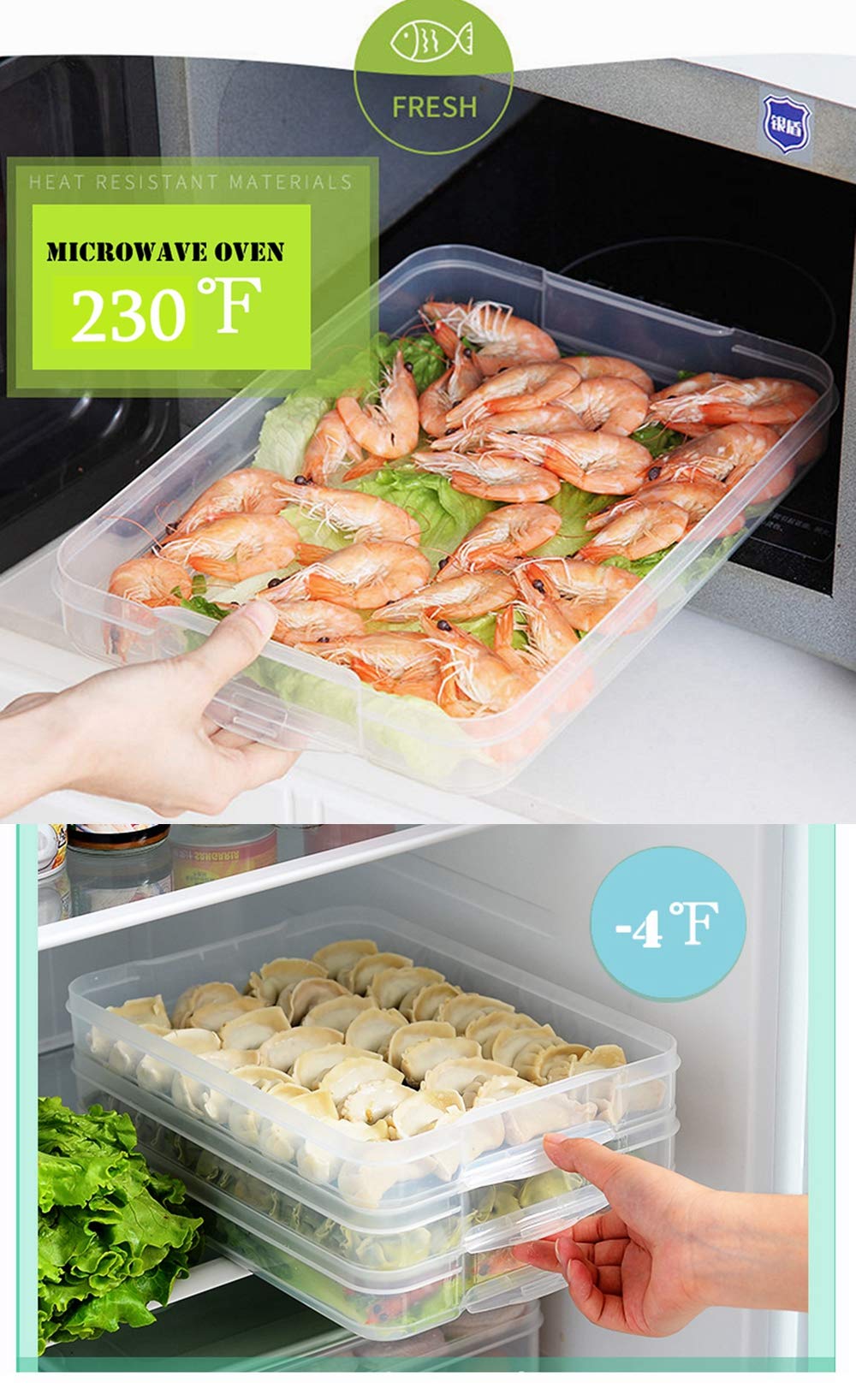 TIAN CHEN Refrigerator Organizer Bins, Plastic Food Storage Containers with Lids, 3-Layer, BPA free, Stackable Food Organizer Keeper for Snack, Vegetables, Meat, Fish (Transparent)