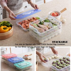 TIAN CHEN Refrigerator Organizer Bins, Plastic Food Storage Containers with Lids, 3-Layer, BPA free, Stackable Food Organizer Keeper for Snack, Vegetables, Meat, Fish (Transparent)