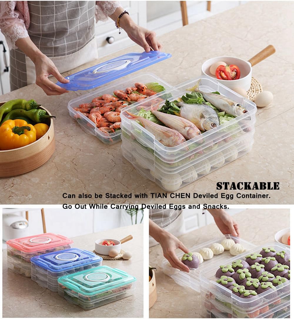 TIAN CHEN Refrigerator Organizer Bins, Plastic Food Storage Containers with Lids, 3-Layer, BPA free, Stackable Food Organizer Keeper for Snack, Vegetables, Meat, Fish (Transparent)