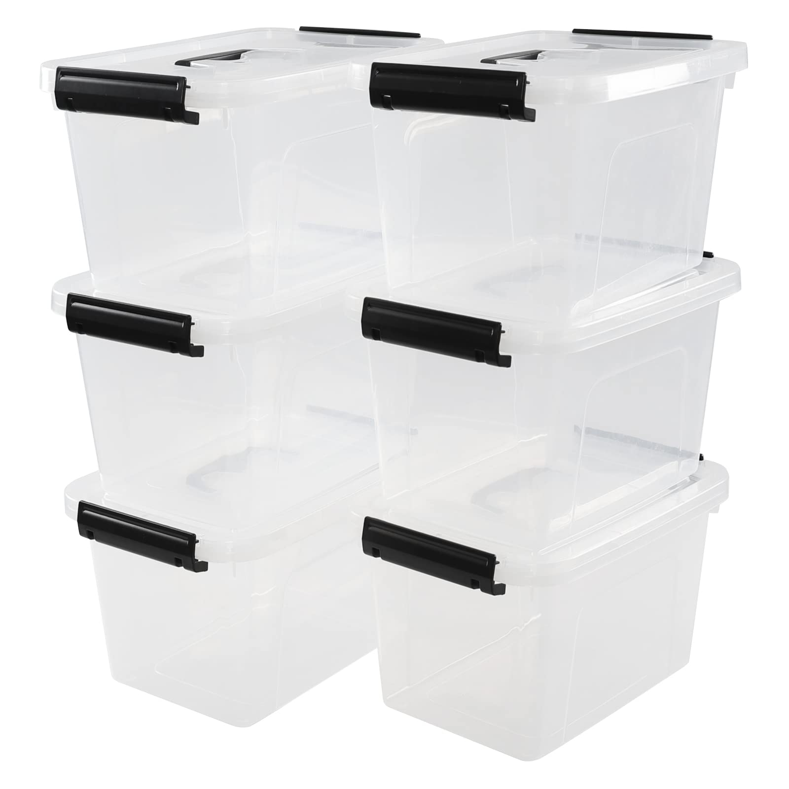 Neadas 6 Quart Clear Plastic latching Storage Boxes with Lids and Handles, 6 Packs