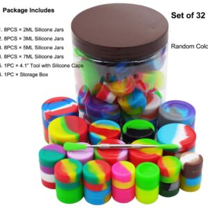 Vitakiwi 2ml 3ml 5ml 7ml Round Silicone Concentrate Containers Multi Use Food Storage Jars with Carving Tool (32PCS)