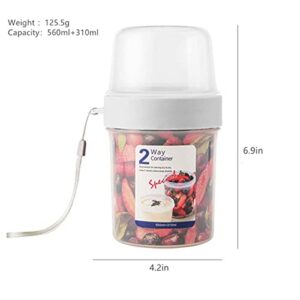 HeNai PETWEKAN Breakfast On The Go Cups，Yogurt Portable Cups Large Capacity Sealed Double Layer Food Container With Cereal Oatmeal or Fruit Container (560ml+310ml)