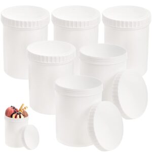 peohud 6 pack 32 oz ice cream containers, wide mouth plastic jars with screw on lids, reusable freezer storage tub for homemade ice cream, yogurt, sorbet and gelato