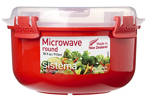 Sistema Microwave Cookware Bowl, Round, 30.9 Ounce/ 3.8 Cup, Red