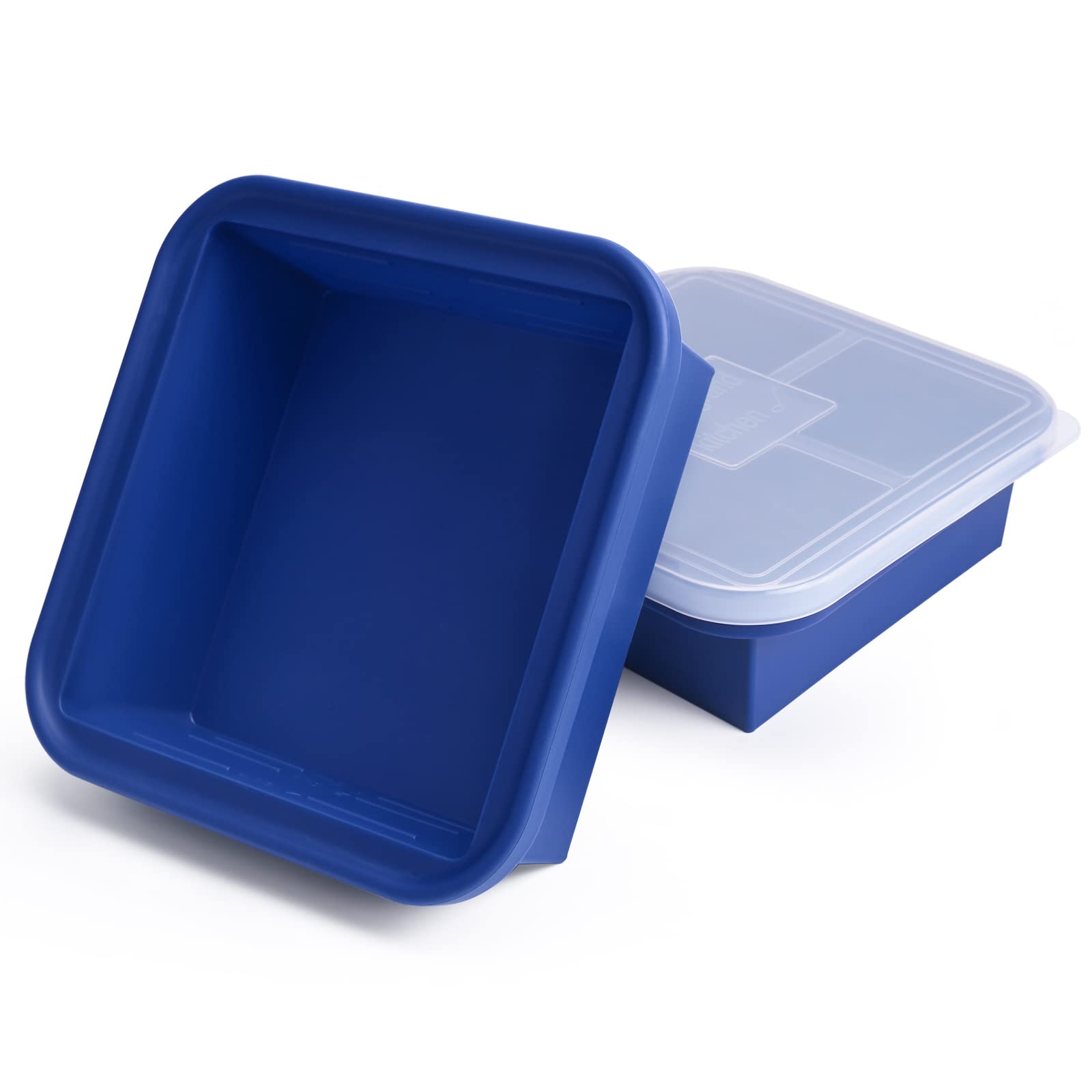 Kinggrand Kitchen 4-Cup Silicone Freezer Tray with Lid - 2 Pack - Make 2 Perfect 4-Cup Portions - Easy Release Molds for Food Storage & Freeze Soup, Broth, Stew or Sauce