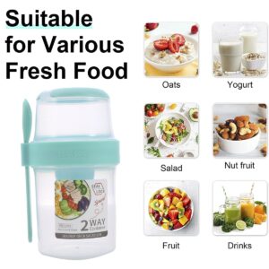 2 Pack Overnight Oats Container, 2-tier Overnight Oats Jars, Portable Yogurt Oatmeal Container Jar, Leakproof Cereal and Milk to Go Container for Adult Kid (A)