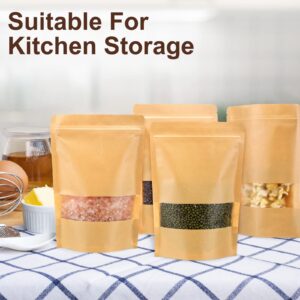 300 Pcs Kraft Bags with Window Kraft Stand up Pouches Bulk Kraft Zipper Lock Paper Bags Pouches Food Storage Bags Reusable Heat Sealable Bags for Packaging Home Office Business (6 x 9 Inch)