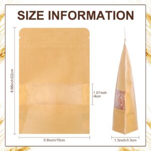 300 Pcs Kraft Bags with Window Kraft Stand up Pouches Bulk Kraft Zipper Lock Paper Bags Pouches Food Storage Bags Reusable Heat Sealable Bags for Packaging Home Office Business (6 x 9 Inch)