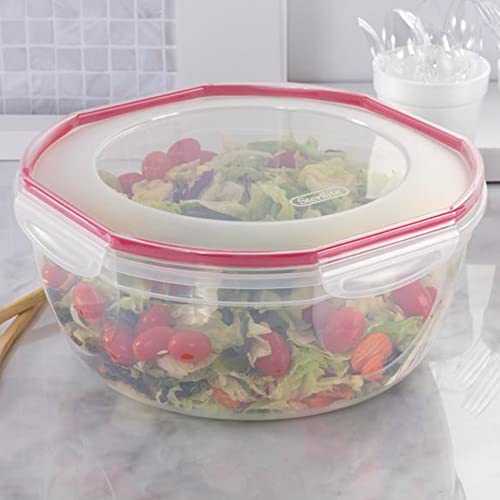 Sterilite Ultra-Seal 8.1 Qt Bowl, Large Airtight Food Storage Container, Latching Lid, Microwave and Dishwasher Safe, Clear With Red Gasket, 4-Pack