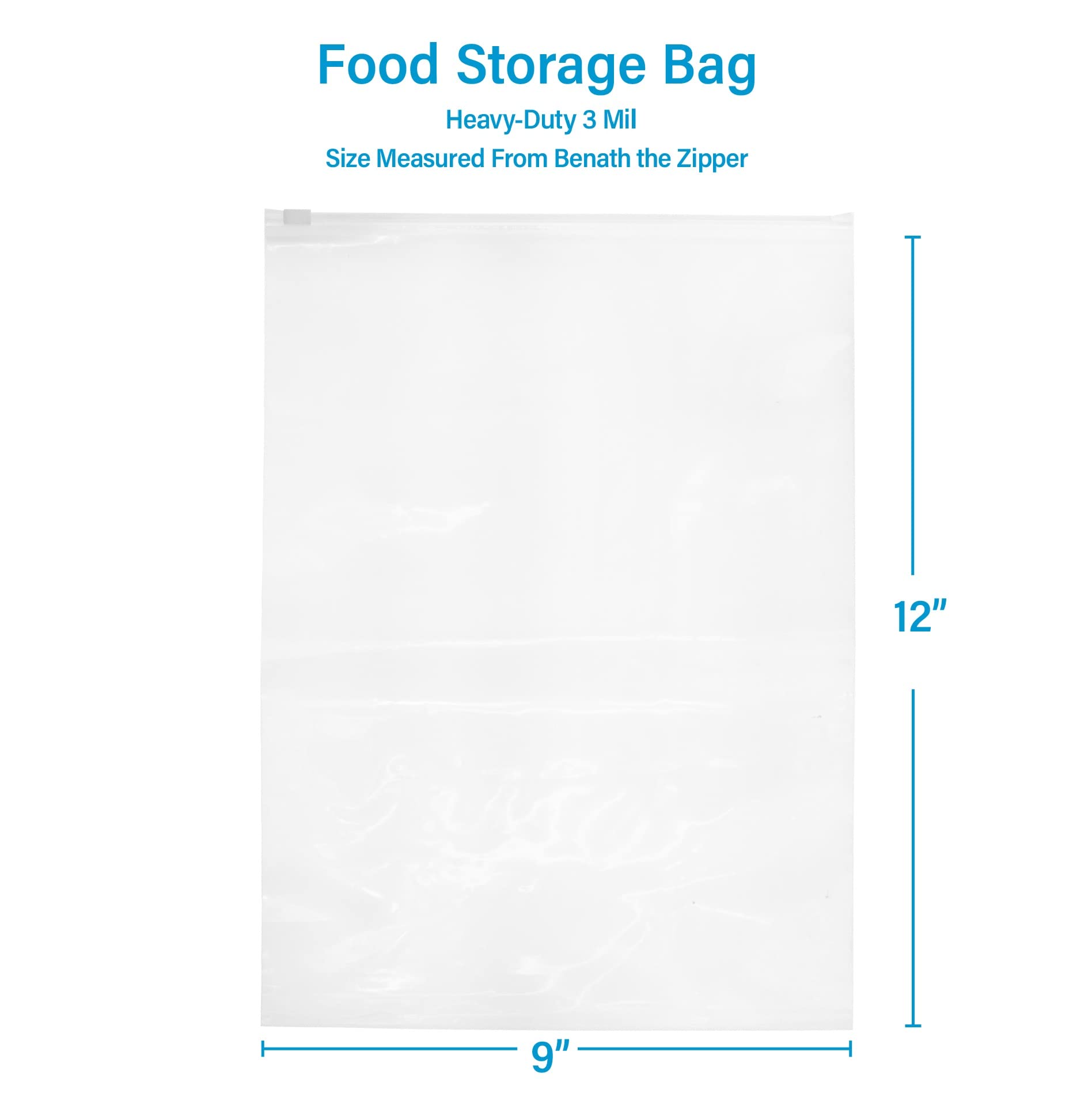 GPI - Slider Zip Food Storage Bags, 9" x 12" 3 Mil Heavy Duty, Strong & Durable For Freezer Storage, 100 Count