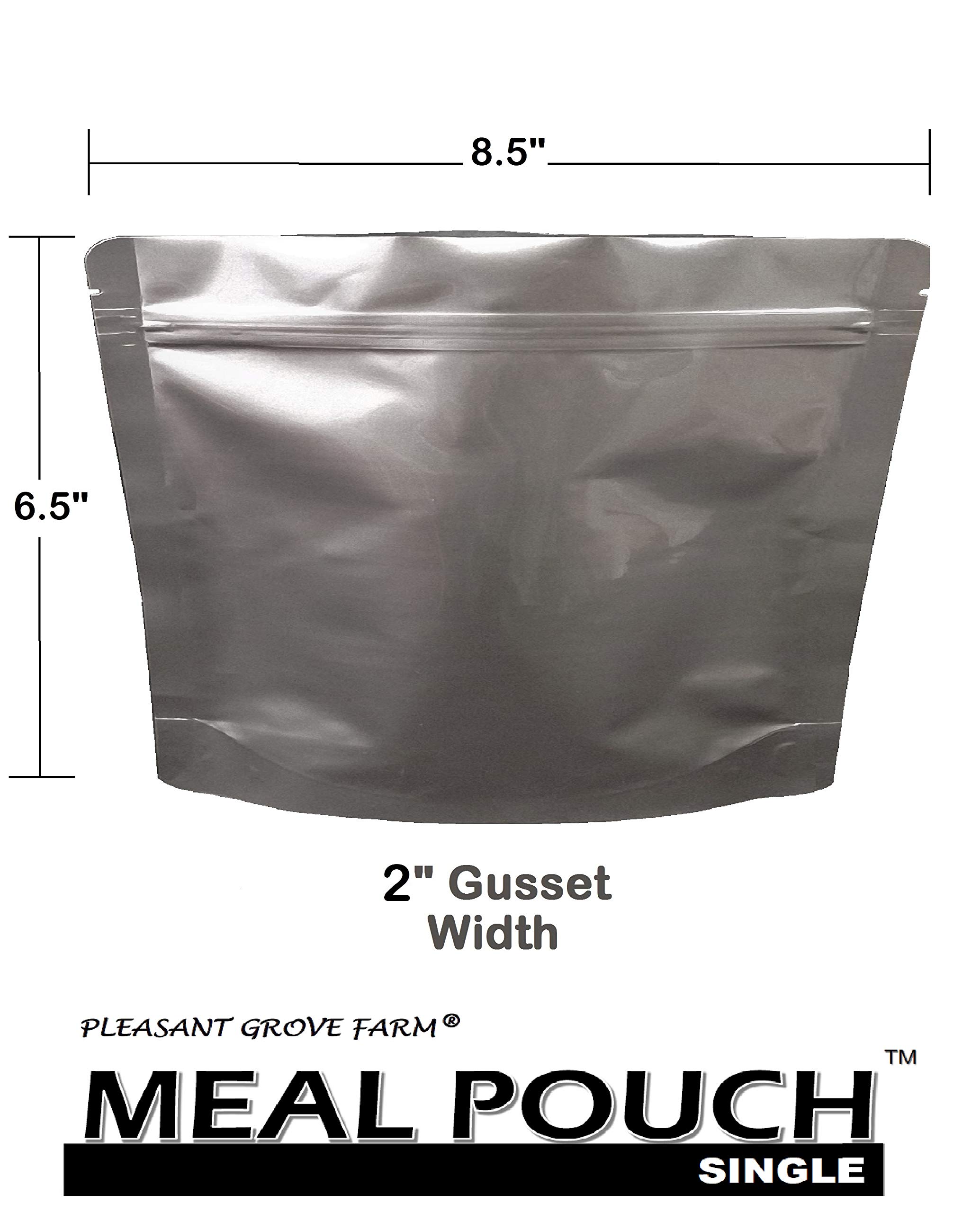 Pleasant Grove Farm 7 Mil Zip Lock Mylar Bags Stand Up Gusseted Pouch (50, MEAL POUCH (SINGLE) 8.5 x 6.5 x 2)