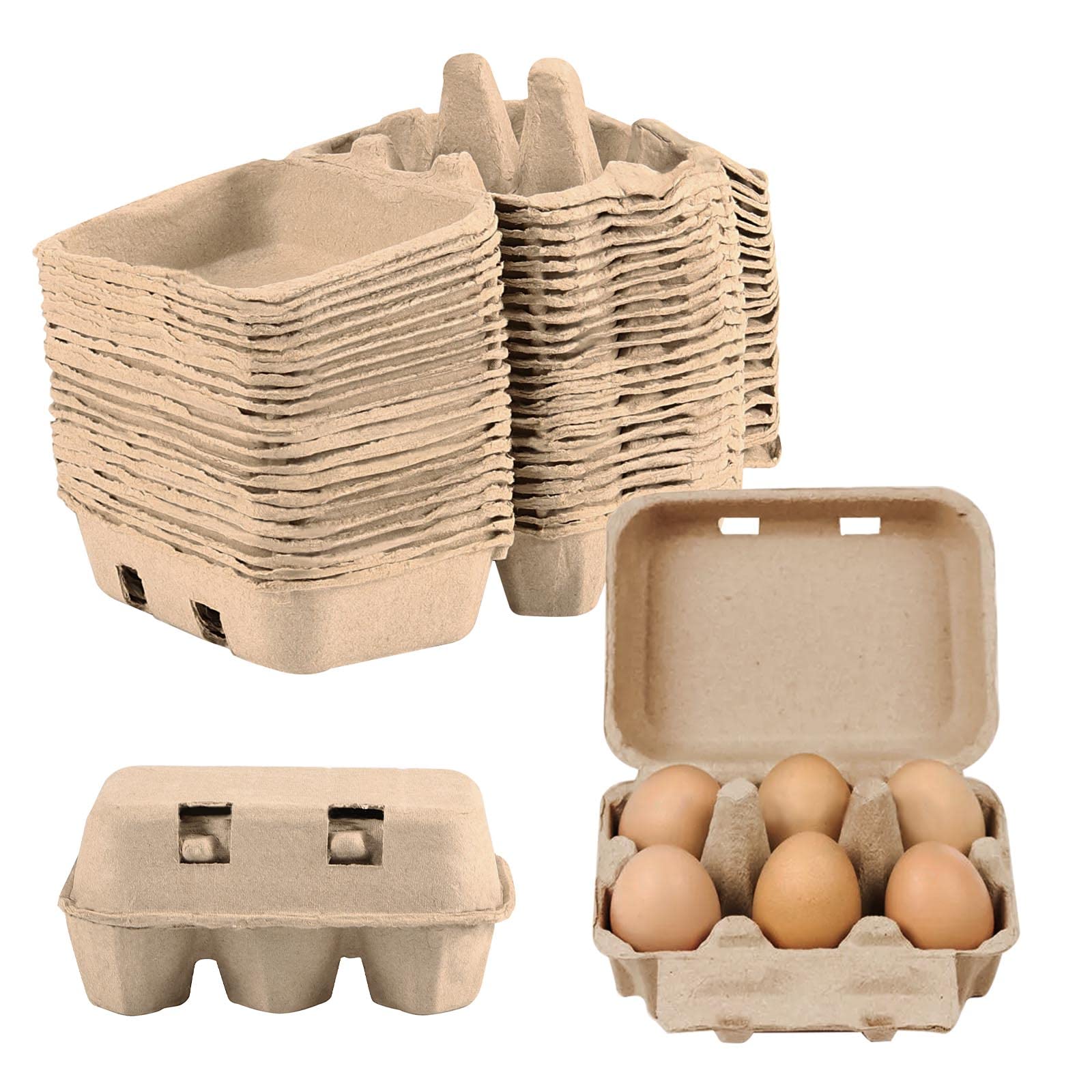 JAPCHET 50 Pack Egg Cartons for Chicken Eggs 6 Count, Paper Pulp Egg Carton Cheap Bulk, Pulp Fiber Egg Tray Holder Biodegradable Egg Carton for Family, Farm, Market