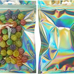 YukaBa 100 Pieces Smell Proof Bags - 5.79x8.66 Inches Resealable Mylar Bags Clear Zip Lock Food Candy Storage Bags Holographic Rainbow Color