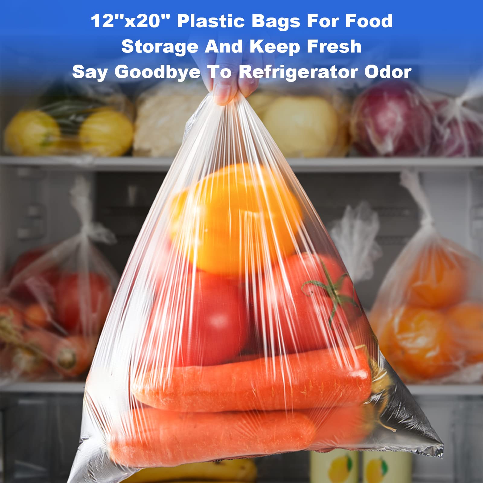 Tapsin 12x20 Plastic Produce Bags on a Roll - Clear Plastic Bags for Food, Vegetable, Fruits, Bread, Pet Bags and Grocery Clear Bag- 350 Bags/Roll (2 Rolls)