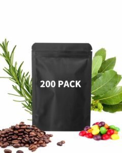 200 pieces resealable mylar bags(3.3x5.1 inch, matte black), stand up zipper lock aluminum foil bag - packaging for small businesses, packaging bags for food/nuts storage