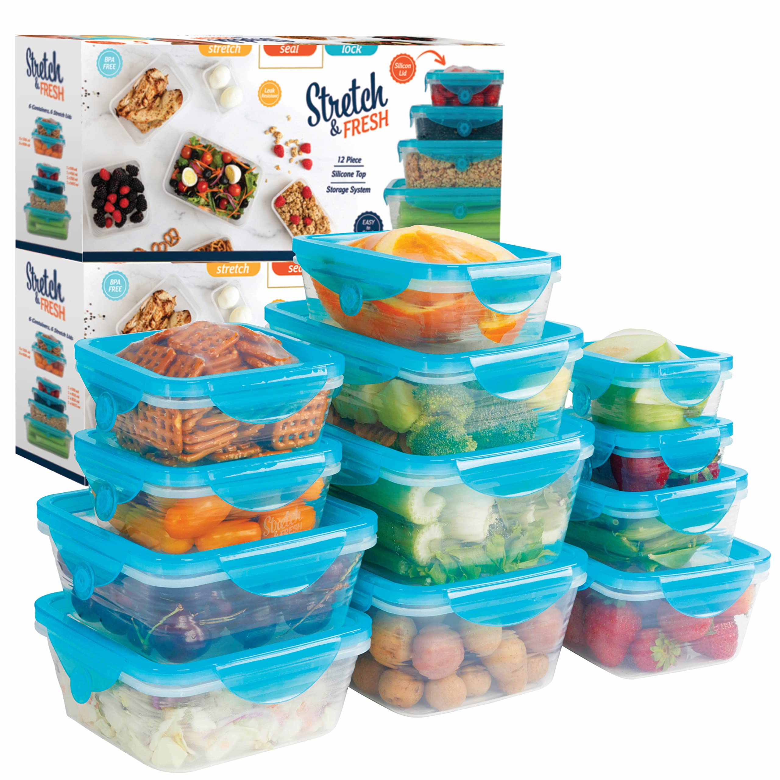 EMSON STRETCH and FRESH Silicone Food Storage Containers Airtight Lids for Solid Food and Leak-Proof for Soups and Sauces, Freezer-Safe BPA-Free Stackable Meal Prep Container As Seen On TV (24)