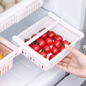 fridge organizer,4-pack extendable refrigerator organizer bins, hanging type mini fridge drawer organizer,kitchen organization and storage, pull-out fridge storage containers with spaced holes