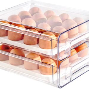 BigTron Egg Container for Refrigerator with Lids 32 Egg Drawer for Refrigerator Reusable Egg Storage Food Fruit Vegetables Meal Fresh Organizer (Clear)