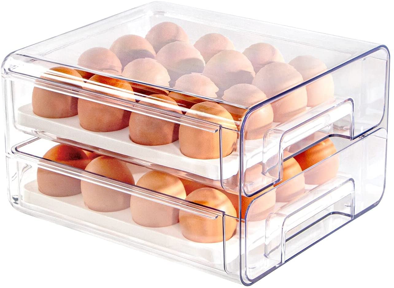 BigTron Egg Container for Refrigerator with Lids 32 Egg Drawer for Refrigerator Reusable Egg Storage Food Fruit Vegetables Meal Fresh Organizer (Clear)