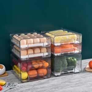 BigTron Egg Container for Refrigerator with Lids 32 Egg Drawer for Refrigerator Reusable Egg Storage Food Fruit Vegetables Meal Fresh Organizer (Clear)