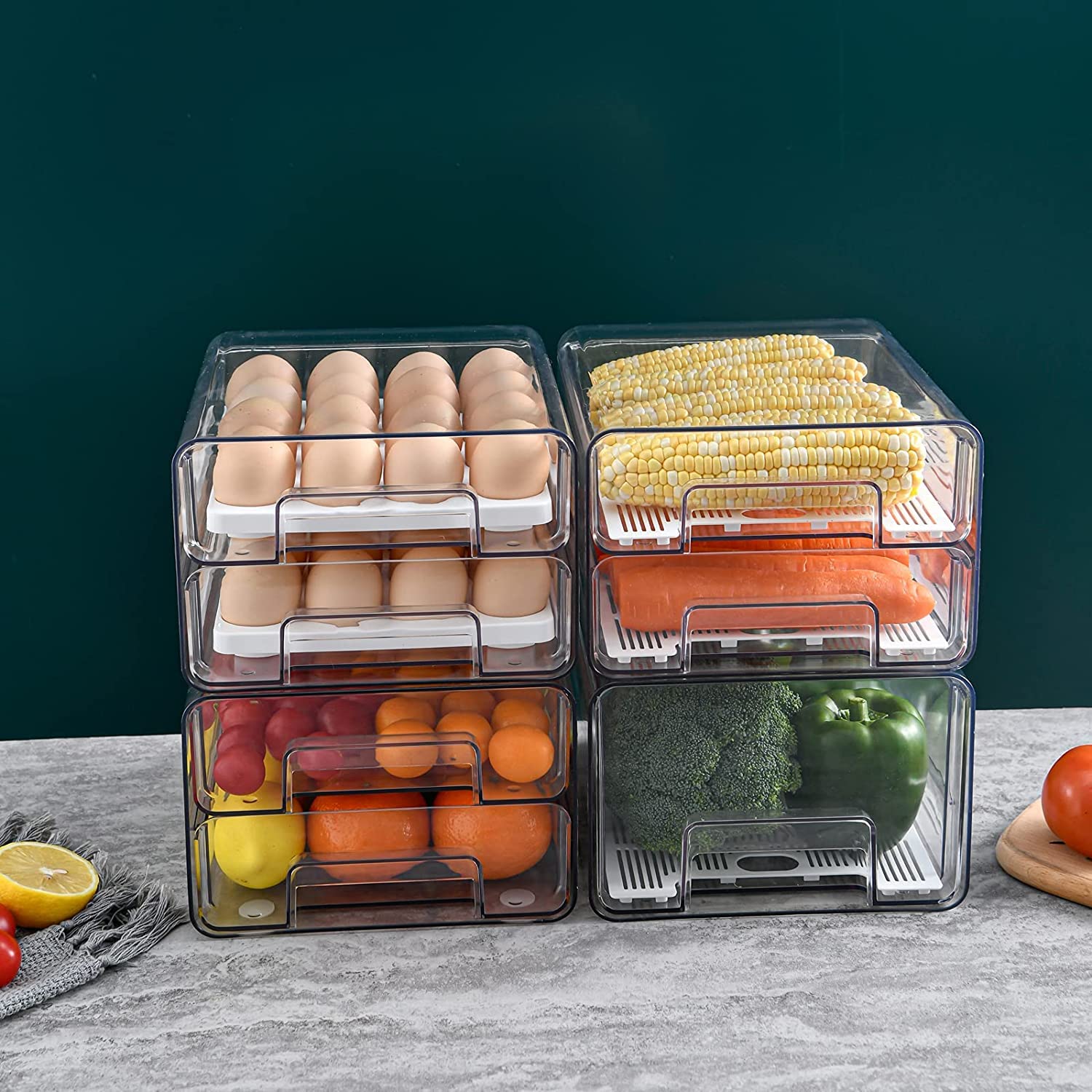 BigTron Egg Container for Refrigerator with Lids 32 Egg Drawer for Refrigerator Reusable Egg Storage Food Fruit Vegetables Meal Fresh Organizer (Clear)