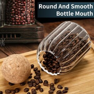 3Pcs Glass Storage Container with Round Ball Cork,Coffee Bean Jar Glass Cork Clear Stripe Glass Bottles with Cork Glass Canisters for Food, Coffee, Sugar, Spice, Tea,DIY (500ml / 700ml / 1000ml)