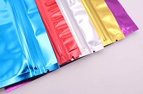 100PCS Reuseable Aluminum Foil Self Sealing Zip Mylar Packing Pouch Package Bags Heat Seal Food Storage Bag with Tear Notches Food Grade Pouches Bag for Candy Tea Sugar (Color Random) (7.5x10cm)