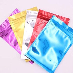 100PCS Reuseable Aluminum Foil Self Sealing Zip Mylar Packing Pouch Package Bags Heat Seal Food Storage Bag with Tear Notches Food Grade Pouches Bag for Candy Tea Sugar (Color Random) (7.5x10cm)