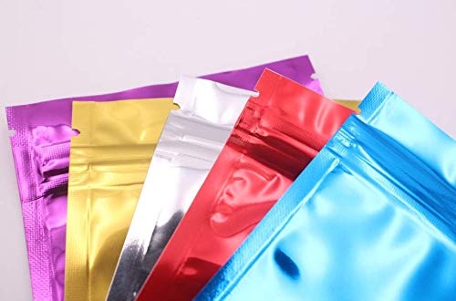 100PCS Reuseable Aluminum Foil Self Sealing Zip Mylar Packing Pouch Package Bags Heat Seal Food Storage Bag with Tear Notches Food Grade Pouches Bag for Candy Tea Sugar (Color Random) (7.5x10cm)