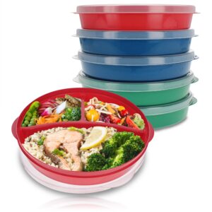 Potted Pans Plastic Food Storage Containers with Lids - 6pk 3 Compartment Meal Prep Containers Reusable Lunch Boxes