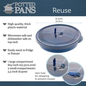 Potted Pans Plastic Food Storage Containers with Lids - 6pk 3 Compartment Meal Prep Containers Reusable Lunch Boxes