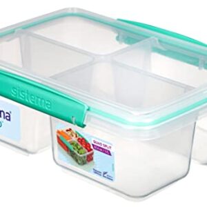 Sistema 1007708 To Go Quad Split Food Storage Container, Clear with Coloured Clips, 1.7 L