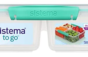 Sistema 1007708 To Go Quad Split Food Storage Container, Clear with Coloured Clips, 1.7 L