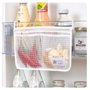 sherxibo Home Kitchen Organizer Mesh Bag (Blue) Refrigerator Inside Door Classification Storage Mesh Bag Refrigerator Hanging Storage Mesh Bag Kitchen Food Small Sundries Storage Mesh Bag 2 Pack