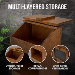 Peaceful Classics Potato Storage Wood Box, Wooden Bread Storage Bins, Decorative Potato and Onion Storage Bin, Potato Bin w/Grocery Section, Wooden Vegetable Storage w/Lid for Kitchen Pantry, Cherry