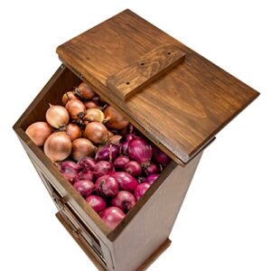 Peaceful Classics Potato Storage Wood Box, Wooden Bread Storage Bins, Decorative Potato and Onion Storage Bin, Potato Bin w/Grocery Section, Wooden Vegetable Storage w/Lid for Kitchen Pantry, Cherry