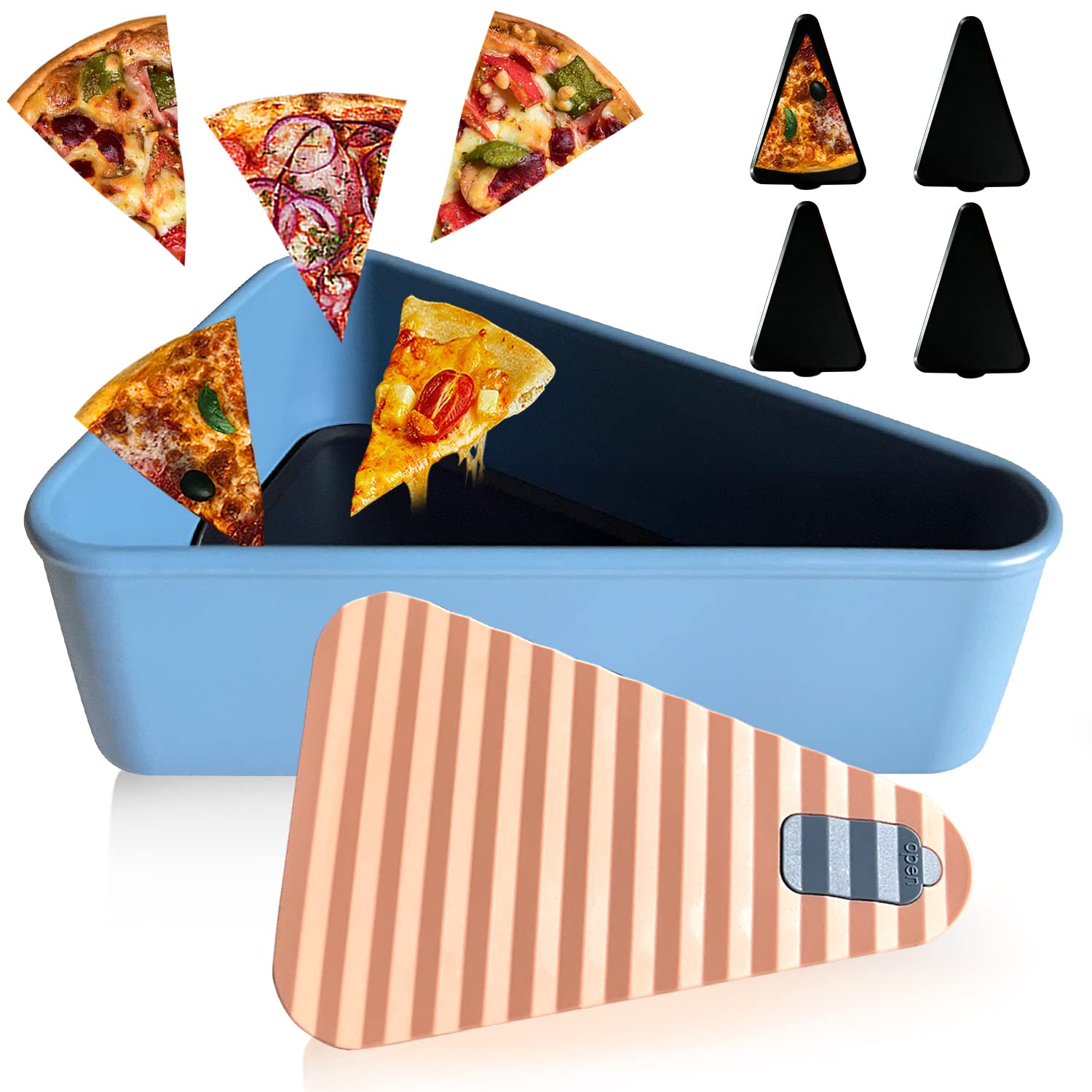 Gwydre Pizza Leftover Storage Container with 2 Pizza Trays,Reusable Pizza Slicone Container,Silicone Food Container Lunch Box Withstand Temperature in -40~200℃ (Blue&pink, 9inch)