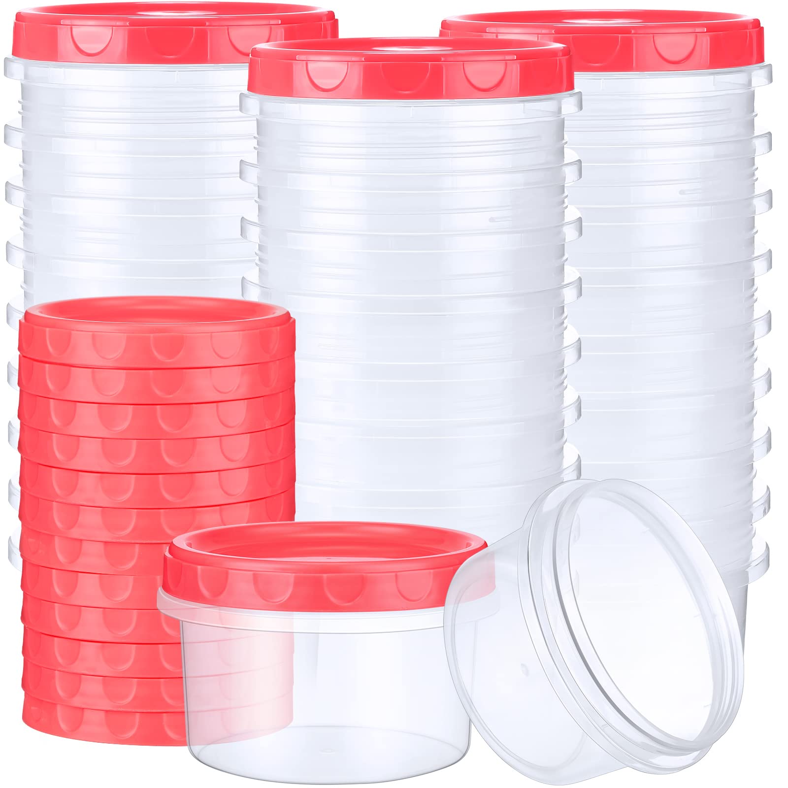 36 Pack Reusable Small Plastic Freezer Storage Container Twist Top Deli Jars with Screw Lid for Food Round Wide Mouth Lunch Snacks Cup, Freezer Dishwasher Safe (Red, 16 oz)