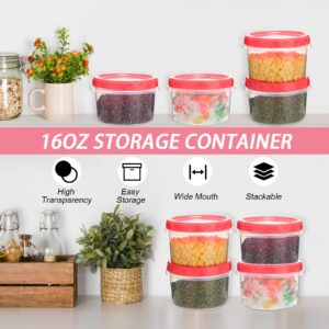 36 Pack Reusable Small Plastic Freezer Storage Container Twist Top Deli Jars with Screw Lid for Food Round Wide Mouth Lunch Snacks Cup, Freezer Dishwasher Safe (Red, 16 oz)