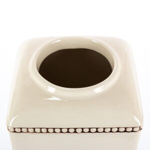 13.5-Inch Tall Cream Ceramic Canister with Acanthus Leaf Adorned Metal Base