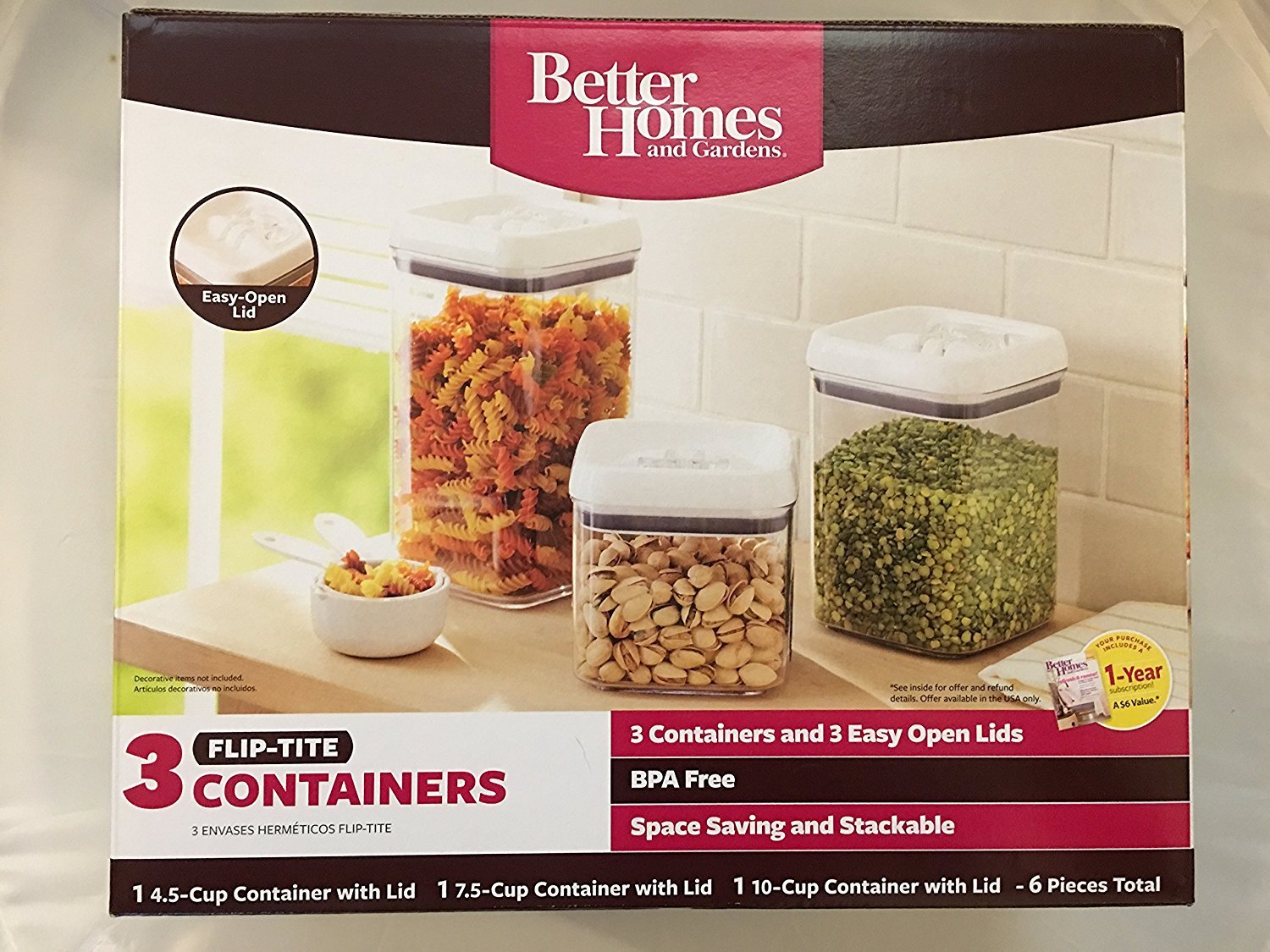 Better Homes and Gardens 3 Container Flip-Tite Containers, White