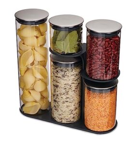 joseph joseph podium 100 dry food storage container stand, 5-piece set, stainless-steel/glass