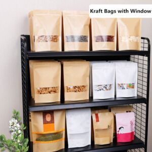 50 pcs Kraft Bags with Window Stand Up Ziplock Seal Paper Bag Resealable Large Food Storage Pouch 10x14in